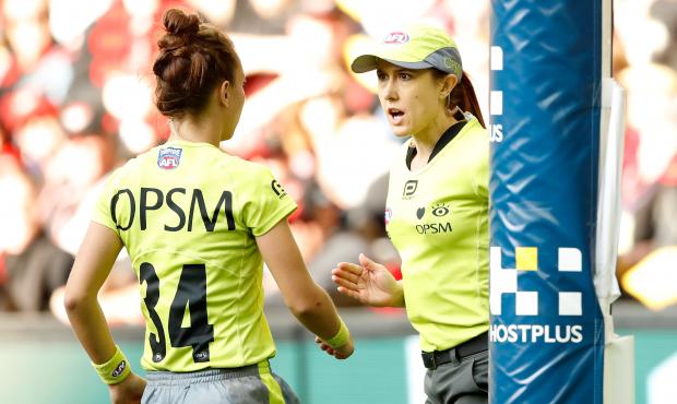Trailblazing umpire Eleni Glouftsis happy to have debut out of the way