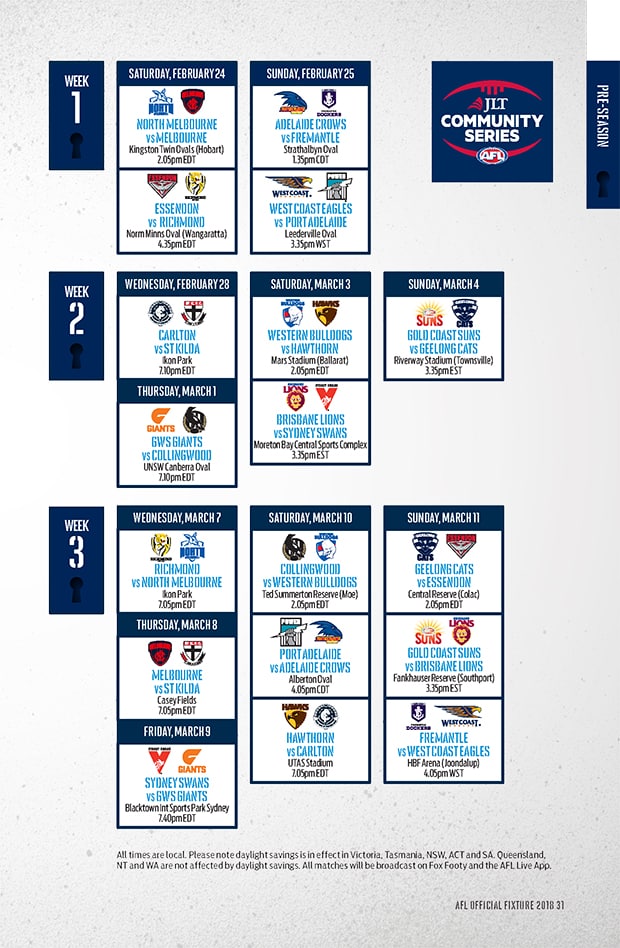 2018 JLT Community Series fixture